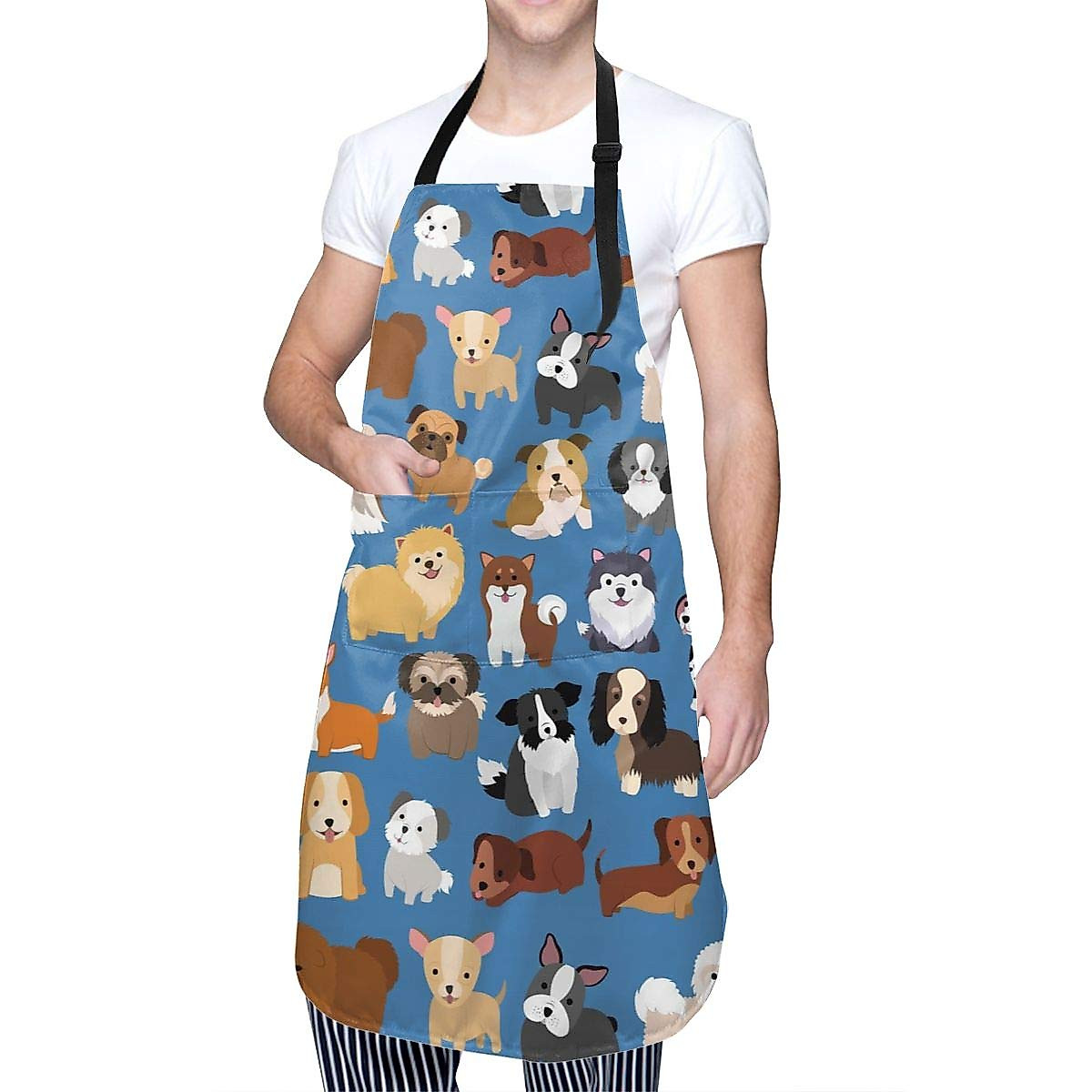 Duduho Cute Dogs Pets Apron with 2 Pockets Cooking Kitchen Bib Aprons for Women Men Unisex Adjustable Waterproof Stain Resistant