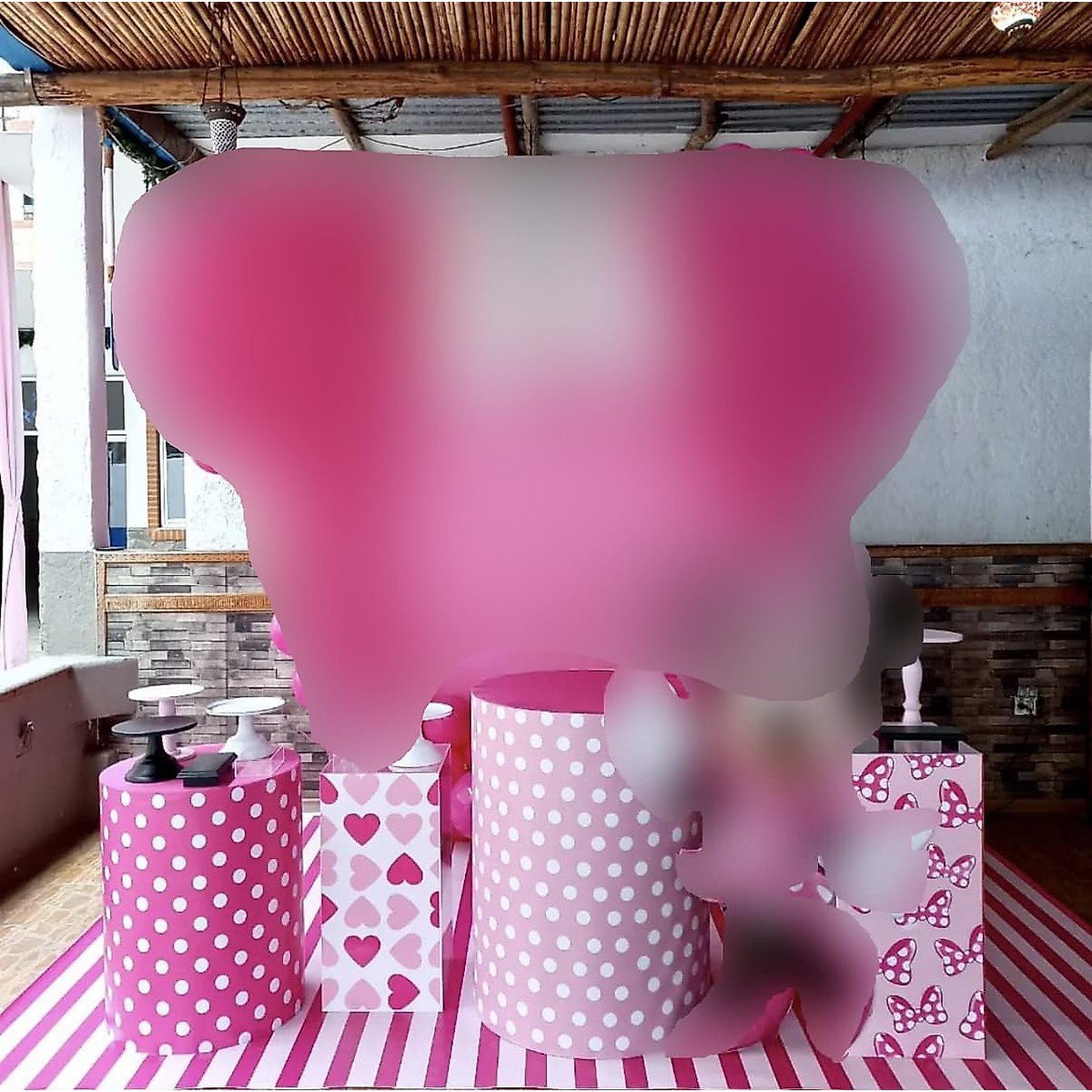 NIVIUS PHOTO Pink Polka Dots Cylinder Cover for Baby Girl Birthday Party Decoration Stretchy Cloth Plinth Cover Pedestal Cover