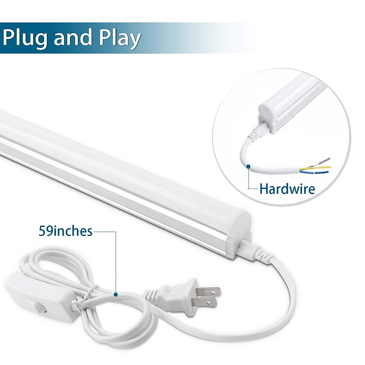 Barrina (Pack of 8) LED T5 Integrated Single Fixture, 4FT, 2200lm, 5000K, 20W, Utility Shop Light, Ceiling and Under Cabinet Light, ETL Listed, with Built-in ON/Off Switch