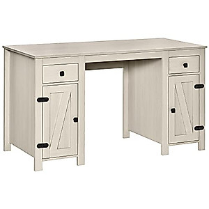 HOMCOM Farm Style Home Office Computer Desk with 2 Drawers, 2 Cabinets with Metal Accent Hardware, Cream White
