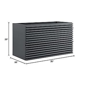 Modway Render 35" MDF Wood Wall-Mount Bathroom Vanity Cabinet in Gray