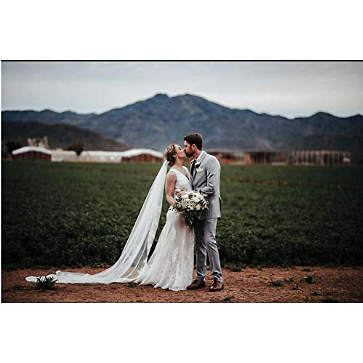 Ursumy Gorgeous Wedding Lace Veil Floral Long Cathedral Veils for Brides Soft Tulle Bridal Veils with Comb 118" (Ivory)