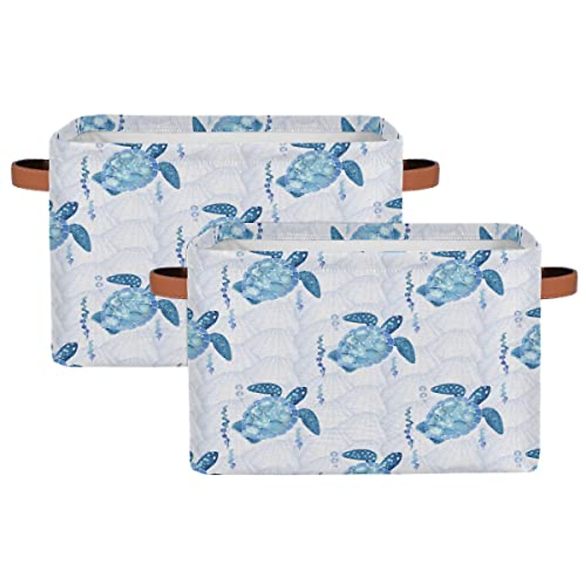 Ocean Sea Turtle Storage Basket Cube Turtoise Mermaid Sclae Large Toys Storage Box Bin with Handle Collapsible Closet Shelf Cloth Organizer for Nursery Bedroom,15x11x9.5 in,1 Pack