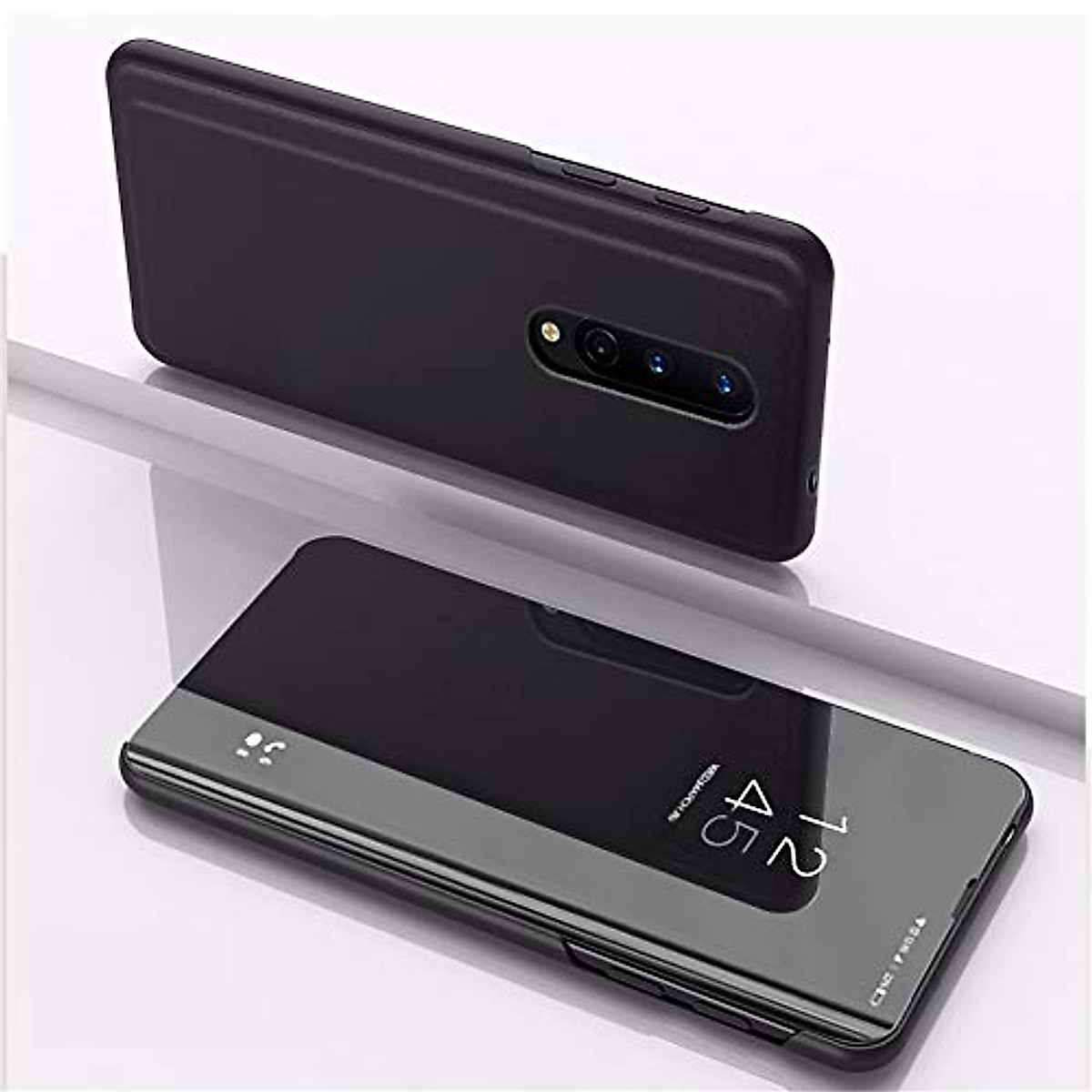 MEIKONST Xiaomi Redmi Note 8 Pro Case,PU Mirror Flip Ultra Slim Cover Scratchproof Clear View Window Built in Kickstand Full Body Protective Cover for Xiaomi Redmi Note 8 Pro,QH Mirror Black