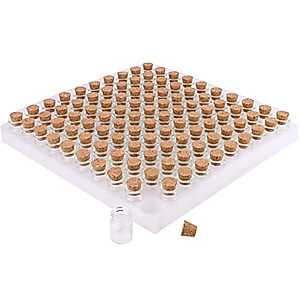 MaxMau 100 Count Small Glass Bottles with Corks,5ml Tiny Vials Clear Mini Jars Wooden Stopper for Art Crafts Storage Party Decoration Wedding Favors