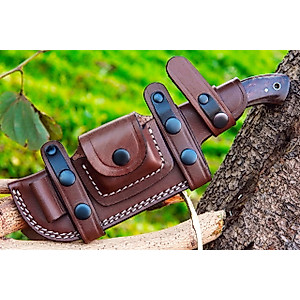 Ottoza Tracker Knife & Bone Handle - Damascus Hunting Knife - Horizontal Carry Knife Sheath 256