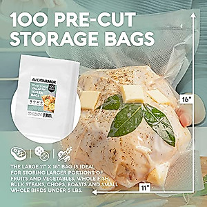 Avid Armor Vacuum Sealer Bags 100 Gallon 11"x16" for Food Saver, Seal a Meal Vac Sealers BPA Free, Heavy Duty Commercial Grade, Mea Prep and Sous Vide Vaccume Safe, Universal Design Pre-Cut Bag