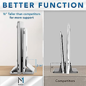 Mata1 Vertical Laptop Stand (Silver), Aviation-Grade Aluminum Not ABS Plastic to Dissipate Heat & Protect Your Devices, Adjustable w/ Lock Rings & Anti-Slip Dock Compatible w/ All 7-17.3 inch Devices