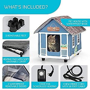 PETYELLA Heated cat Houses for Outdoor Cats in Winter - Weatherproof - Outdoor Heated Houses for Feral Cats - Easy to Assemble