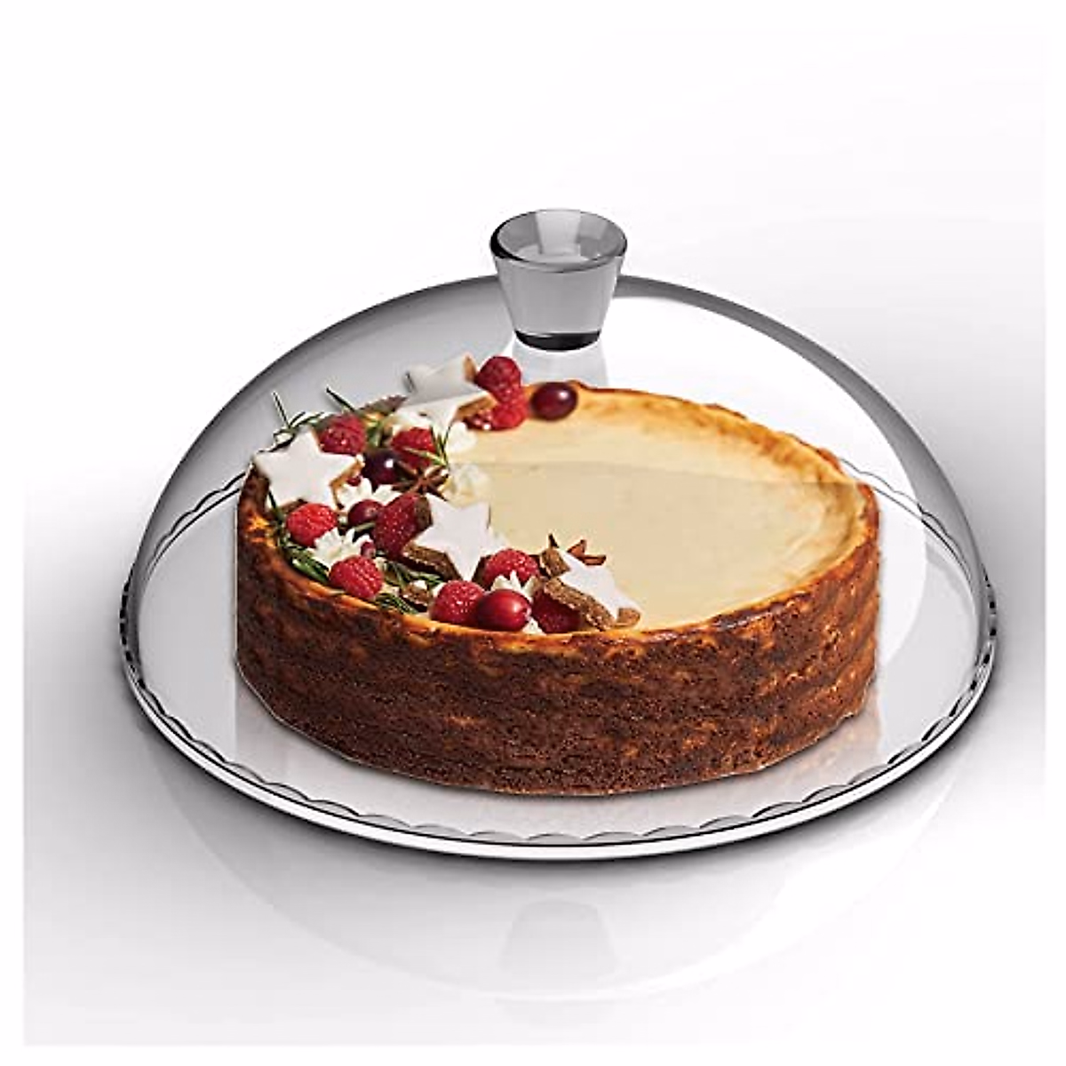 Glass Cake Stand with Dome - Footed Glass Service Plate, Large Size (12 inch), Footed Cake Plate Wıth Dome, Multifunctional Serving Platter, Durable Glass