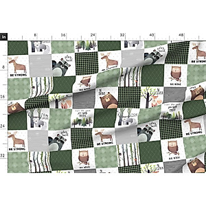 Spoonflower Fabric - Woodland Animals Forest Cheater Quilt Bear Fox Moose Wholecloth Green Printed on Minky Fabric by The Yard - Sewing Baby Blankets Quilt Backing Plush