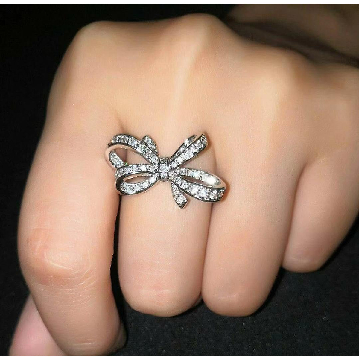 DCFSHEE Butterfly Sparkly CZ Rhinestone Cubic Zirconia Cocktail Ring Bow-Knot Knuckle Ring Wedding Promise Jewelry Ring for Women (US size 6)