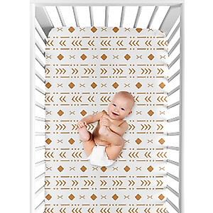 Sweet Jojo Designs White Orange Boho Tribal Mudcloth Boy Girl Fitted Crib Sheet Baby or Toddler Bed Nursery - Pumpkin Woodland Bohemian Southwest Geometric Arrow Gender Neutral Aztec Mud Cloth