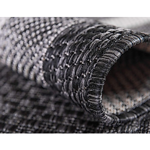 Unique Loom Outdoor Border Collection Area Rug - Soft Border (7' 1" x 10' Rectangle, Black/ Ivory)