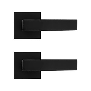 Probrico [Pack of 2 Door Lever Dummy Lever Door Handle for Closets French Doors,Square Dummy Door Lever,Non-Turning Single Side Pull with Black Finish,Easy Installation Pull Only Lever Set