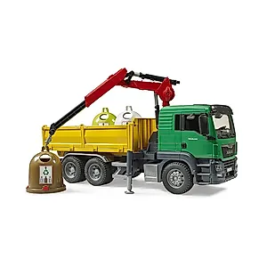 Bruder 03753 Man TGS Truck with Loading Crane, 3 Recycling Containers and Bottles