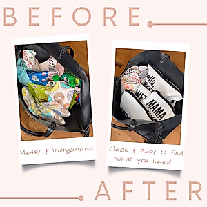 Lucky Love Diaper Bag Organizing Pouches | Set of 4 Including Diaper Clutch | Dry Wet Bag (Black & Clear)