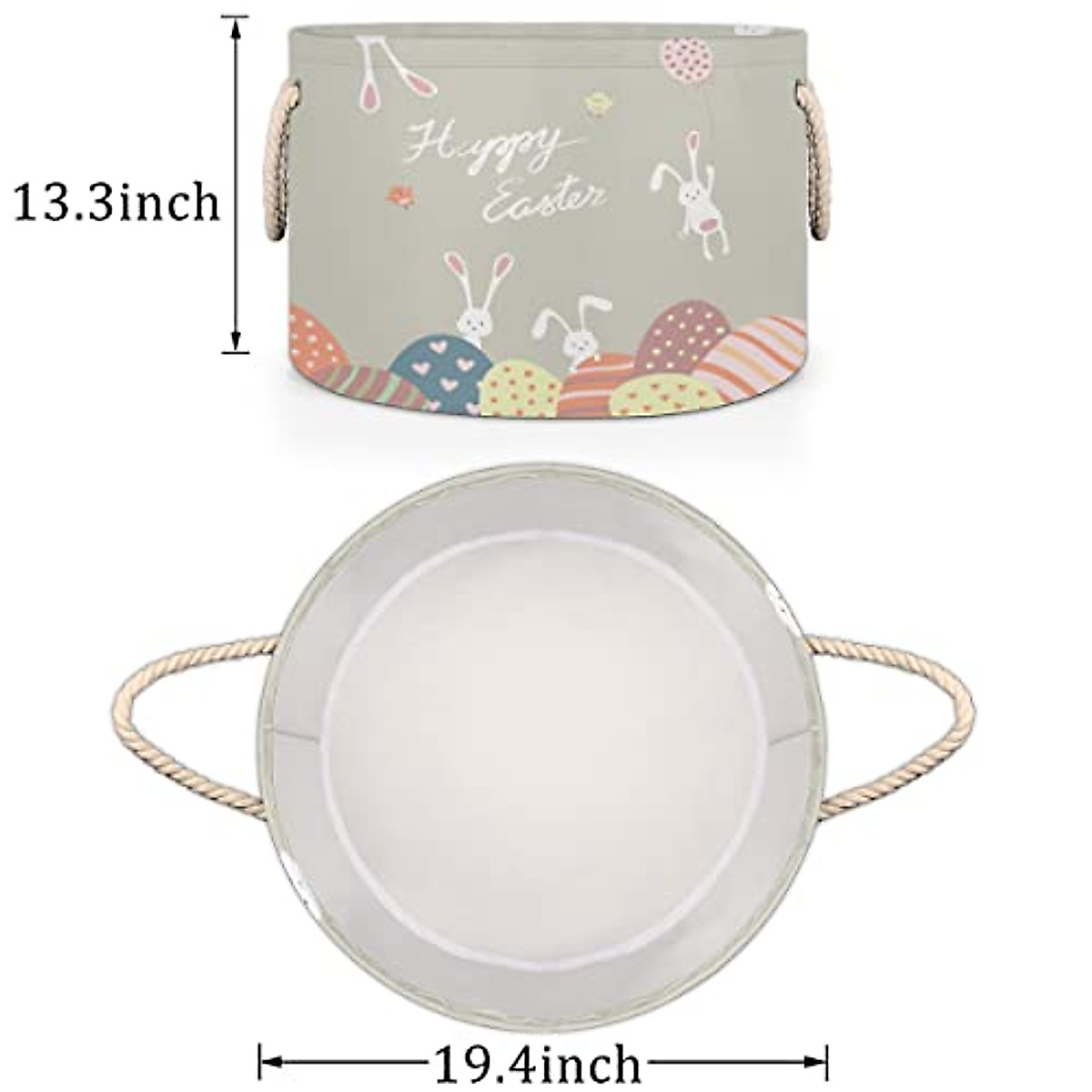 Happy Easter Egg And Rabbit Large Round Baskets for Storage Laundry Baskets with Handles Blanket Storage Basket for Bathroom Shelves Bins for Organizing Nursery Hamper Girl Boy