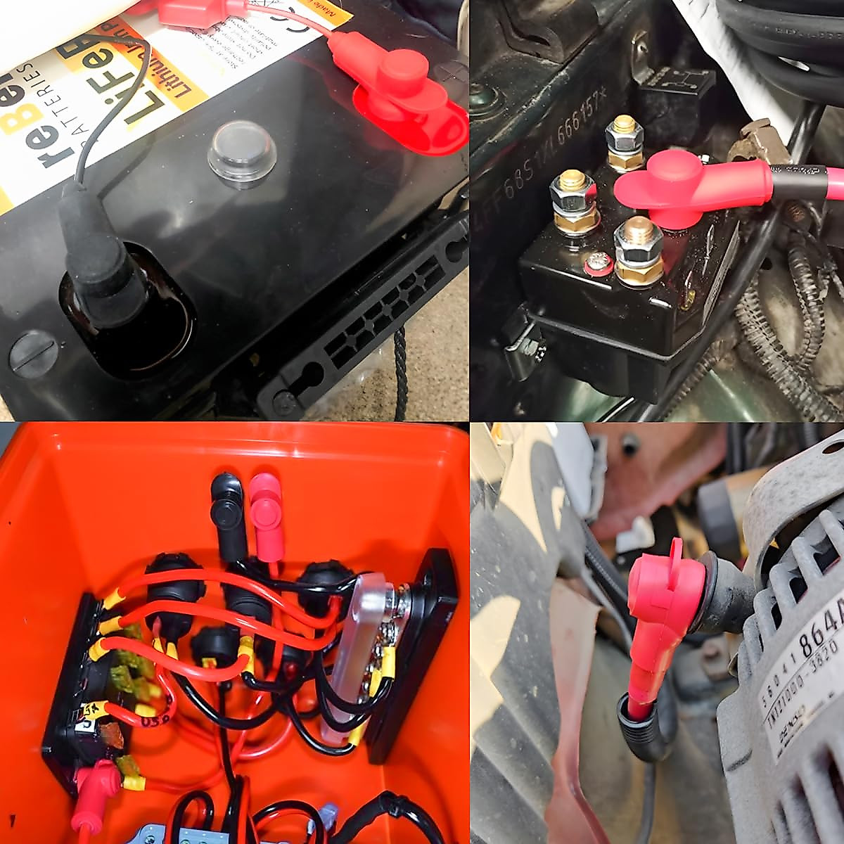 BESULEN 5/16" Stud Terminal Cover, 2 Pack Car Alternator Battery Stud Insulating Boots, Premium PVC Terminal Covers Protector for Power Junction Blocks, Car Accessories, 1 Red and 1 Black Pairs