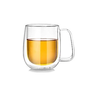 HKKAIS 8.5OZ Glass Coffee Mug, Double Walled Tea Cups, Clear Borosilicate Glass Mug for Latte, Cappuccino, Tea, Beverages, Ice Coffee, Double Wall Insulated Coffee Cup with Handle