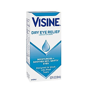 Visine Dry Eye Relief Lubricant Eye Drops with Polyethylene Glycol 400 to Moisturize and Soothe Irritated, Gritty and Dry Eyes, Designed to Work Like Real Tears, 0.5 fl. oz