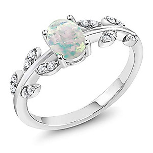 Gem Stone King 925 Sterling Silver 7X5MM Oval Gemstone Birthstone Twisted Olive Branch Leaf Vine Band Wedding Ring For Women | Available In Size 5, 6, 7, 8, 9