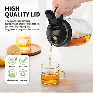 Gardace Wide Mouth Mason Jar Pour Spout Lids with Handle & Flip Cap, Plastic Mason Jar Lids-Ball Mason Jar Pitcher Lid Airtight & Leak-Proof Seal, Easy Pouring Spout, Pack of 2