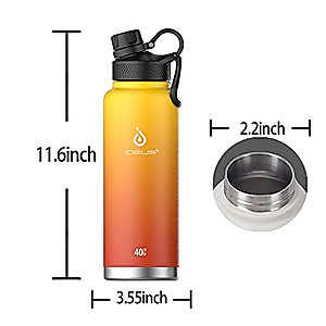 IDEUS Insulated Stainless Steel Water Bottle with 2 Leak-Proof Lids, Thermal Water Flask for Hiking Biking, 40oz, Yellow