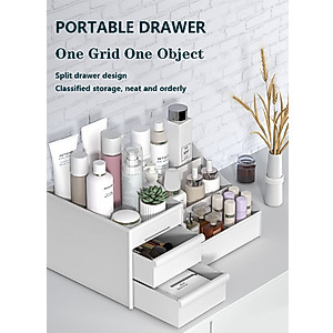 RUBRYKAZ Makeup Desk Cosmetic Storage Box Organizer with Drawers for Dressing Table, Vanity Countertop, Bathroom Counter, Elegant Vanity Holder for Brushes, Eyeshadow, Lipstick and Nail Polish,WHITE