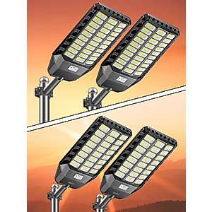Solar Street Lights Outdoor, Solar Parking Lot Lights Commercial Grade 420000 Lumens Solar Lights Outdoor Waterproof Dusk to Dawn Motion Sensor with Remote Control, 4 Pack