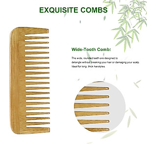 MRD Bamboo Wide Tooth Comb, Detangling Anti-Static Brush Natural Curly Wavy Dry Hair For Womens and Mens Hand Polished (1PCS)