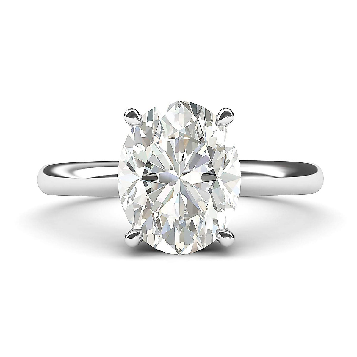 Sterling Silver 8x10mm Simulated Oval-Cut Diamond Engagement Ring Domed Band Promise Bridal Ring (6.5)