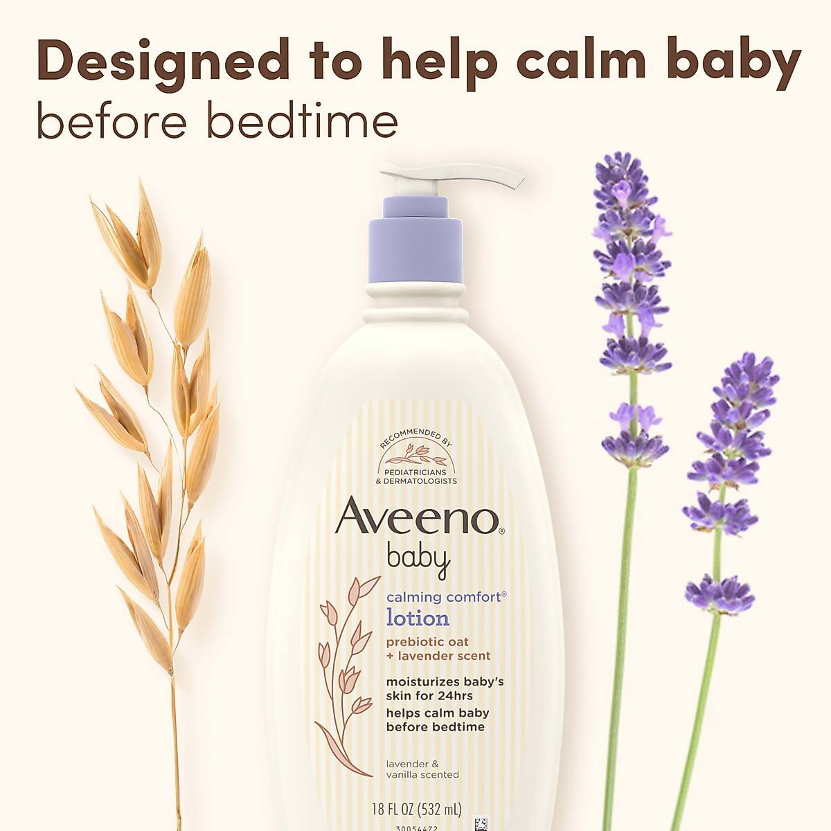 Aveeno Baby Calming Comfort Moisturizing Lotion with Relaxing Lavender & Vanilla Scents, Non-Greasy Body Lotion with Natural Oatmeal & Dimethicone, Paraben- & Phthalate-Free, 18 fl. Oz