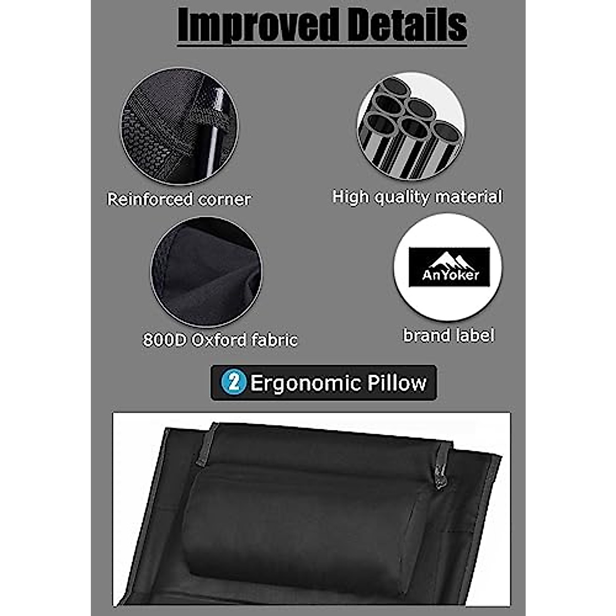 AnYoker Camping Chair, High-Back Compact Backpacking Chair, Portable Folding Chair, Beach Chair with Side Pocket and headrest, Lightweight Hiking Chair 0066YY (Coffee)