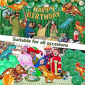Party Spot! Dinosaur Birthday Party Supplies, Dinosaur Party Decorations 150 Pcs-Dinosaur Balloon, Fringe Curtain, Sticker, Plate, Balloon Inflator For 12 Guest