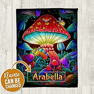 TRIENCY Mushroom Blanket Personalized Blankets for Adults Kids Mushrooms Fleece Or Sherpa Throws 60x80 50x60 Custom Name Birthday Baby Shower Christmas Customized Gifts Bedding Couch Decor