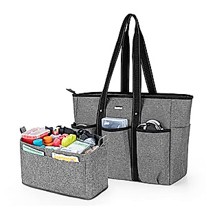 Damero Nurse Tote Bags with Organizer Insert Bag, Medical Supplies Bags with Laptop Sleeve for Home Care Nurse, Medical Students and More, Gray