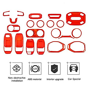CheroCar 21PCS Full Set Interior Decoration Trim Kit for 2018-2021 Jeep Wrangler JL JLU & Gladiator JT Steering Wheel, Air Conditioning Vent, Reading Light, Speaker (Red)