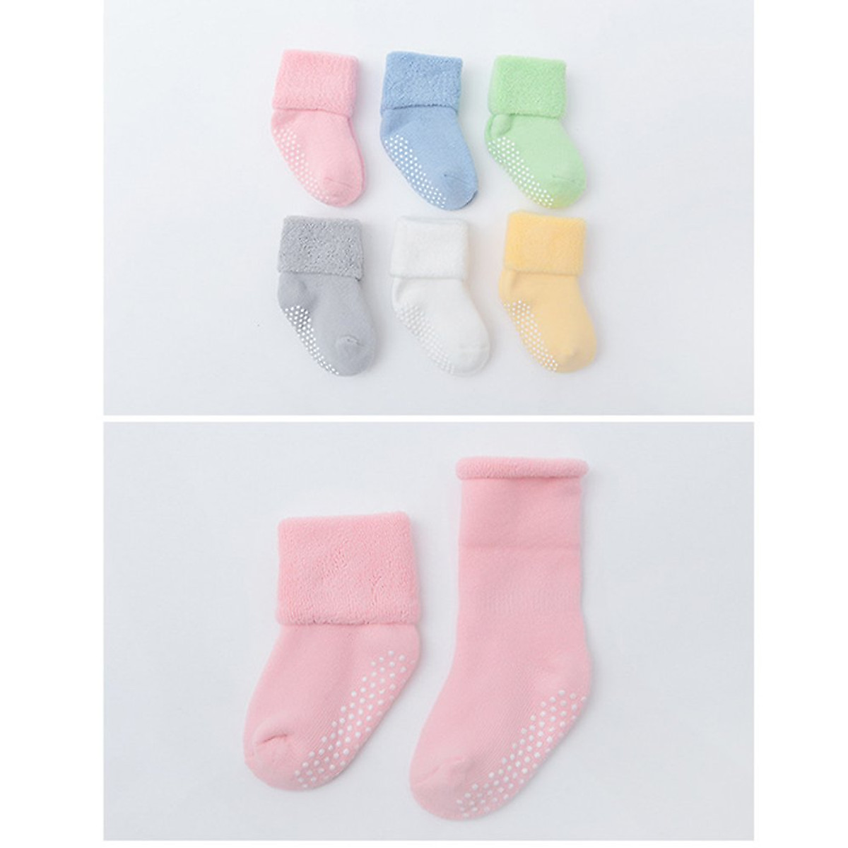VWU Baby Toddler Kids Ankle Crew Socks with Grips Unisex Warm Thick Cotton Winter Socks 3-12 Months 6 Color
