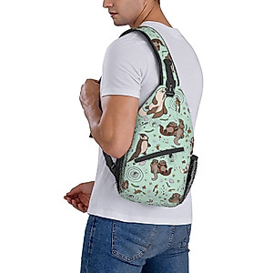 Sea Otters Green Sling Bag Crossbody Backpack Hiking Travel Daypack Chest Bag Shoulder Bag For Women Men