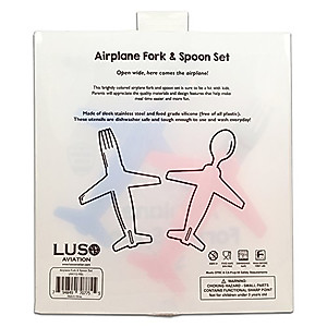 Kids' Airplane Fork & Spoon Set, Stainless Steel & Silicone