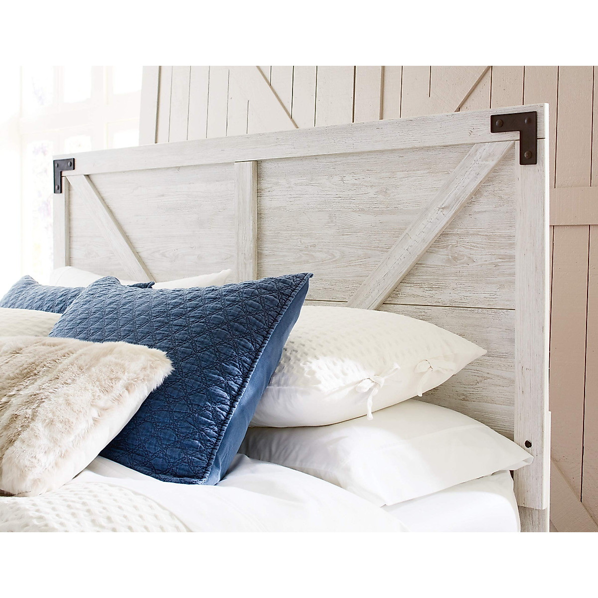 Signature Design by Ashley Shawburn Modern Farmhouse Headboard, Queen, Whitewash