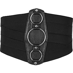 BlackButterfly 7 Inch Wide Lattice Corset Waspie Elastic Waist Belt (Black, US 18-20)
