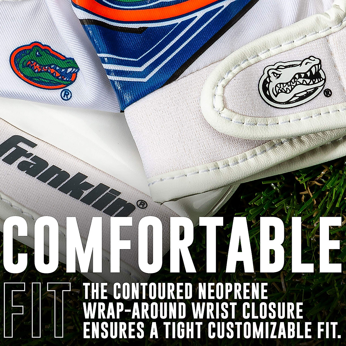 Franklin Sports Youth NCAA Football Receiver Gloves - Receiver Gloves for Kids - NCAA Team Logos and Silicone Palm - Youth Pair - Great for Games & Costumes, Lycra, White