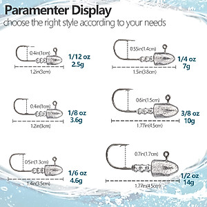 THKFISH Bullet Jig Heads for Bass Crappie Fishing Saltwater Freshwater Walleye Panfish Jigs Swimbait Jig Head Hooks for Bass Trout 1/4oz (7g) 20pcs