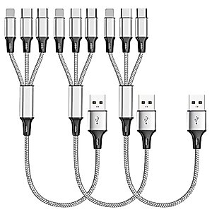 Multi Charging Cable, (3Pack 1FT) Short Multi USB Charger Cable Aluminum Braided 3 in 1 Universal Multiple Charging Cord with Type-C/Micro USB Connectors for Cell Phones Tablets (Charging Only)