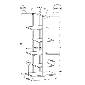 Monarch Specialties I 7233 Bookshelf, Bookcase, Etagere, 5 Tier, 60" H, Office, Bedroom, Metal, Laminate, White, Grey, Contemporary, Modern