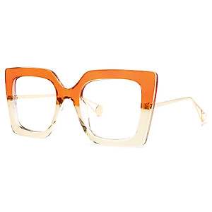 Zeelool Chic Oversized Thick Square Eyeglasses Frame for Women with Non-prescription Clear Lens Qatar ZOP01892-05 Orange