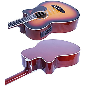 Vizcaya Full Size 4 Strings Cutaway Acoustic-Electric Bass Guitar With 4-Band Equalizer,5mm Padding Gig Bag,Strap, Picks-Sunburst