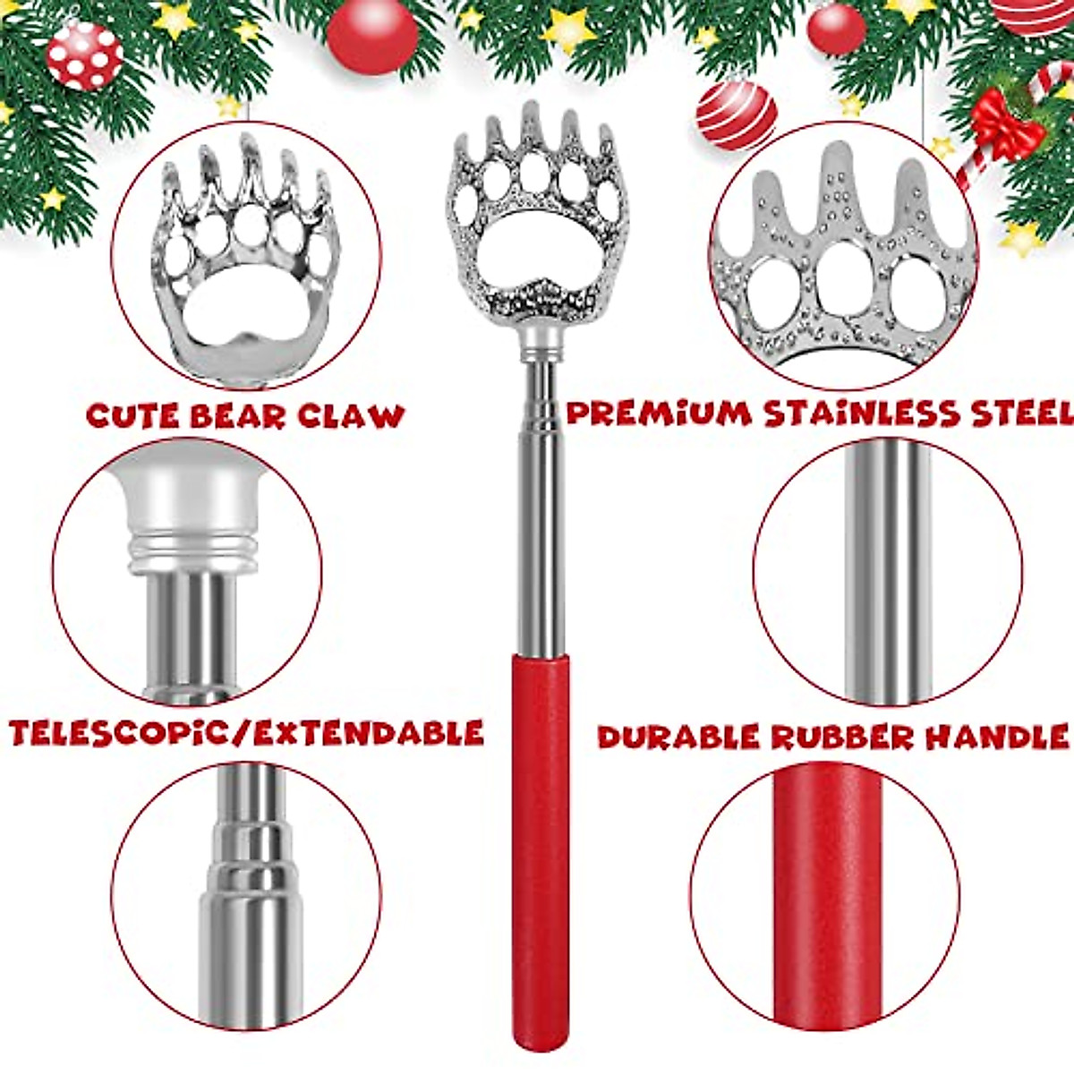 Bear Claw Back Scratcher 4 Pack - Telescopic Expendable Cool Stuff Gadgets for Dad, Husband, Grandma, Grandpa, Elderly, Older - Christmas Gifts Stocking Stuffers for Men